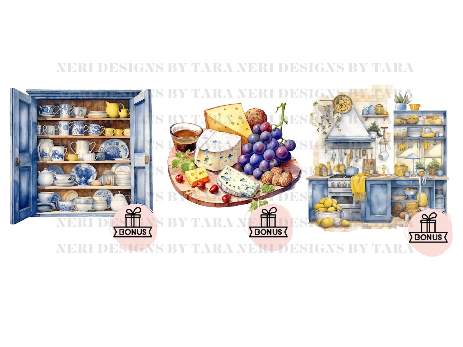 Cozy Kitchen Watercolor Clipart Bundle, Food Free Commercial PNG Set ...