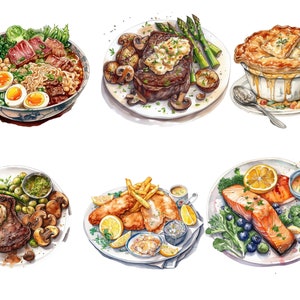 Hearty Meal Watercolor Clipart Bundle Free Commercial Cuisine PNG ...