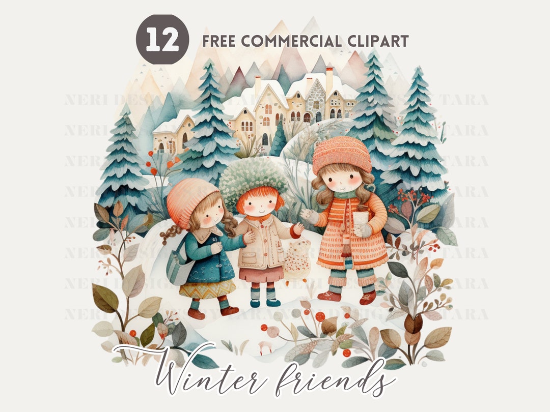 Christmas Friend Watercolor Clipart Bundle Winter Children Free ...