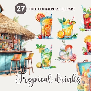Tropical Drinks Watercolor Clipart Bundle, Refreshing Summer Drink Free ...