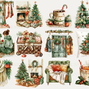 Cozy Winter Watercolor Clipart, Holiday Home Living Free Commercial PNG ...