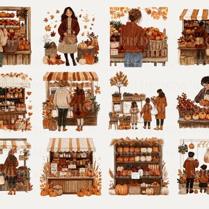 Fall Market Watercolor Clipart, Autumn Fair Free Commercial PNG, Girl ...