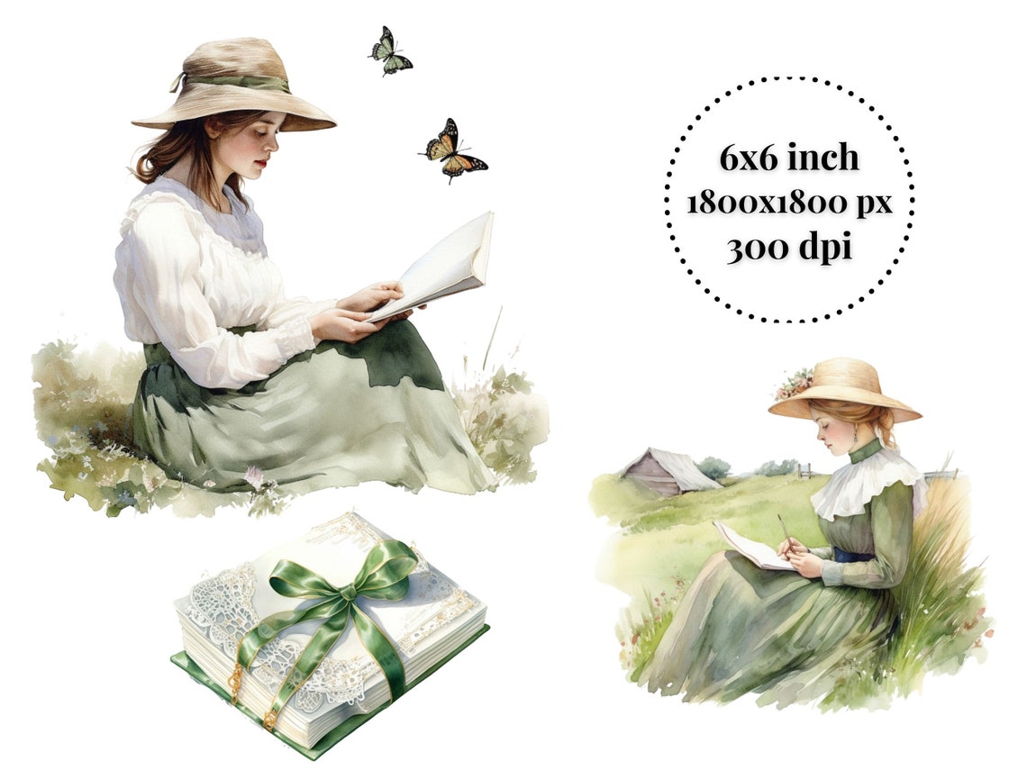 Vintage Reading Watercolor Clipart Bundle Outdoor Reading Free - Etsy