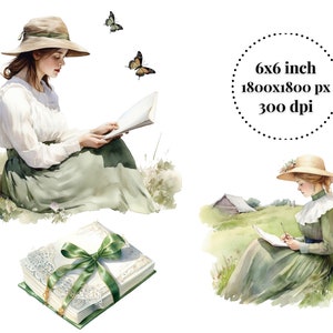 Vintage Reading Watercolor Clipart Bundle Outdoor Reading Free ...