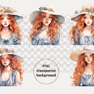 Red Hair Girl Watercolor Clipart Bundle Cute Young Lady PNG Free ...