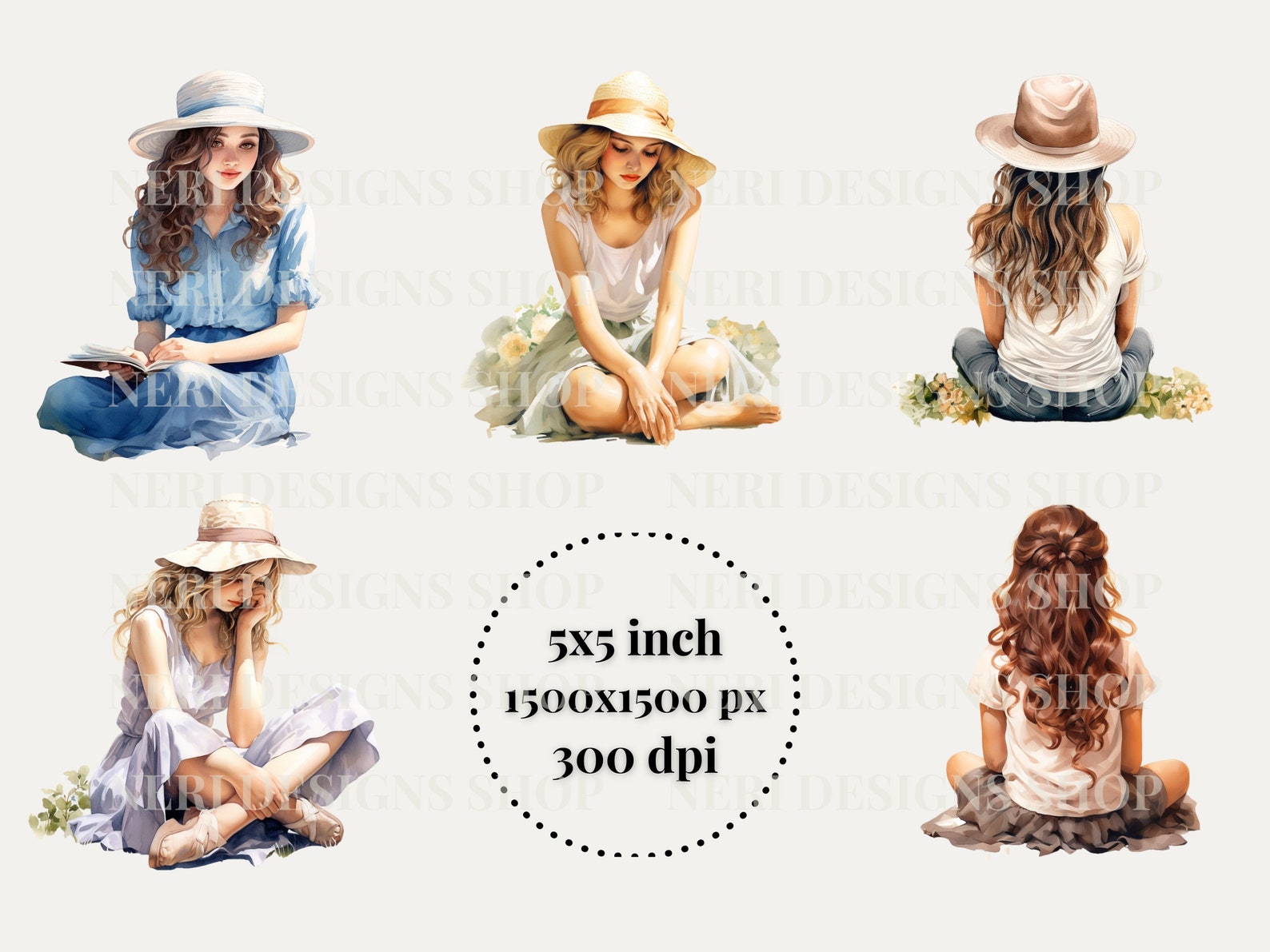 Back View Girl Watercolor Clipart Bundle, Lady Free Commercial PNG Set ...