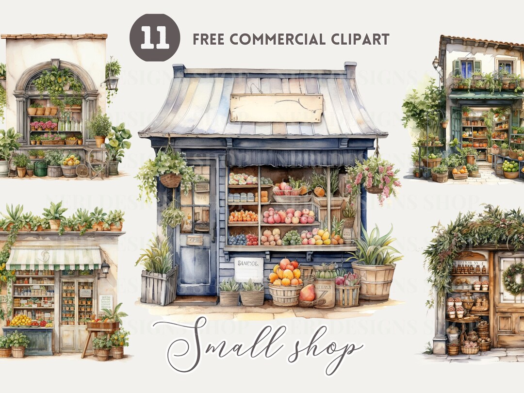 Rustic Grocery Store Watercolor Clipart Bundle, Small Corner Shop, Cozy ...