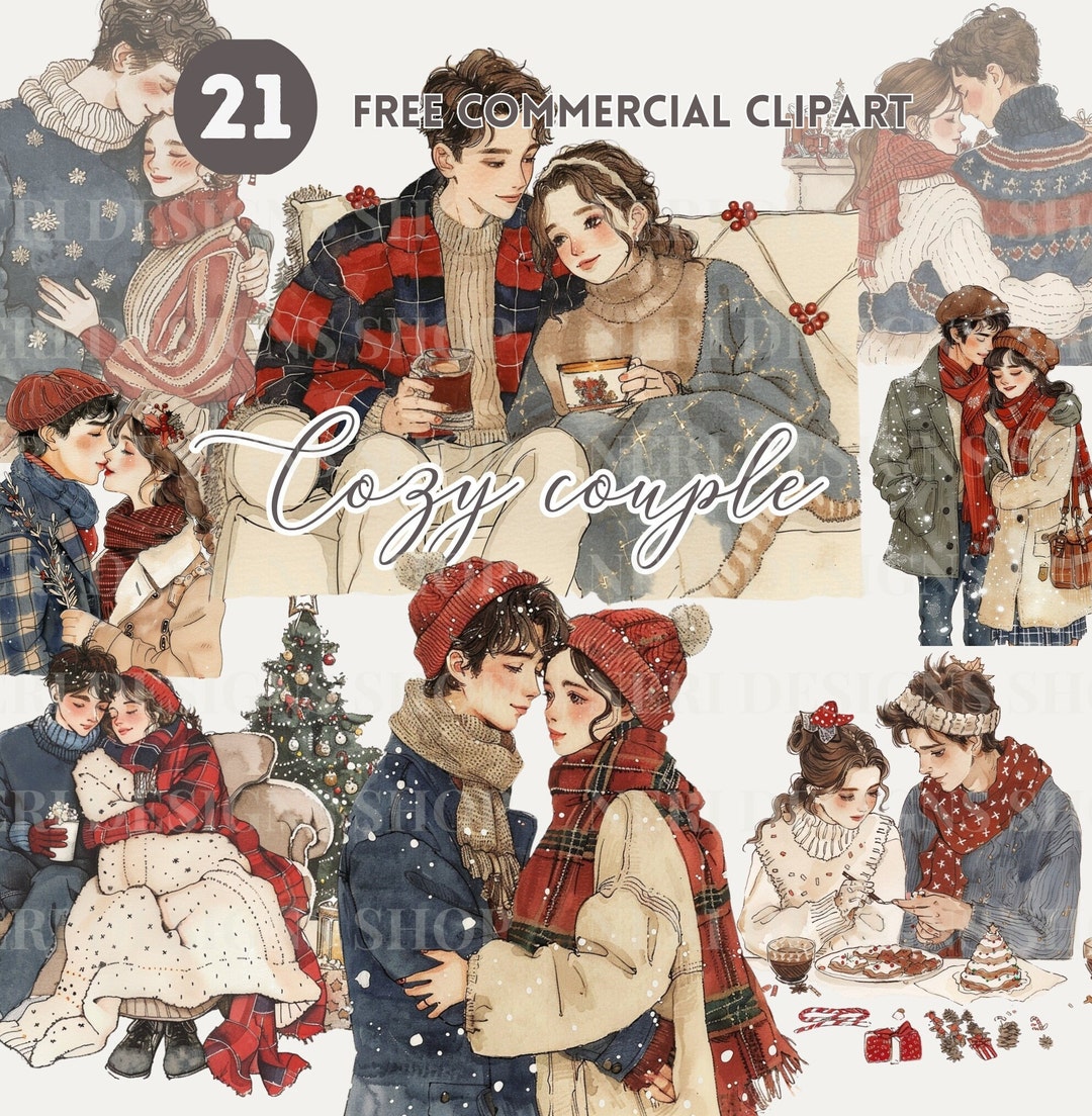 Winter Couple Watercolor Clipart Bundle, Romantic Christmas Love Free ...