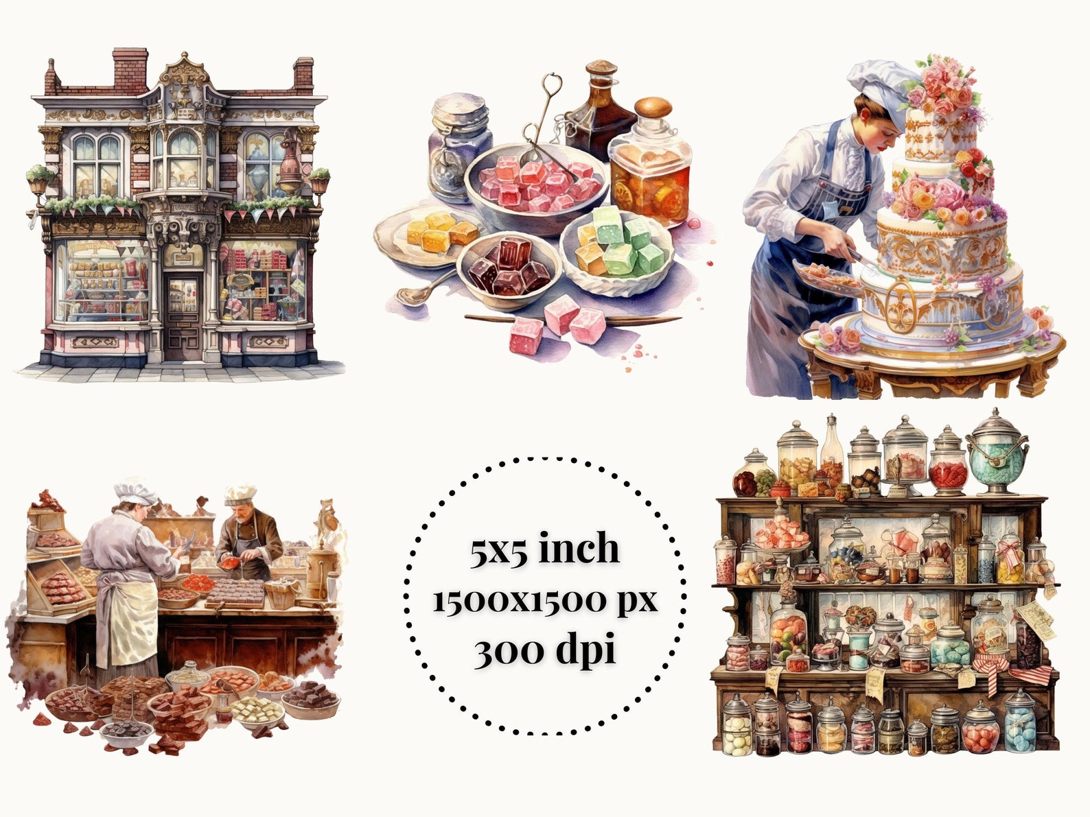 Vintage Confectionery Shop Watercolor Clipart Bundle Sweet - Etsy