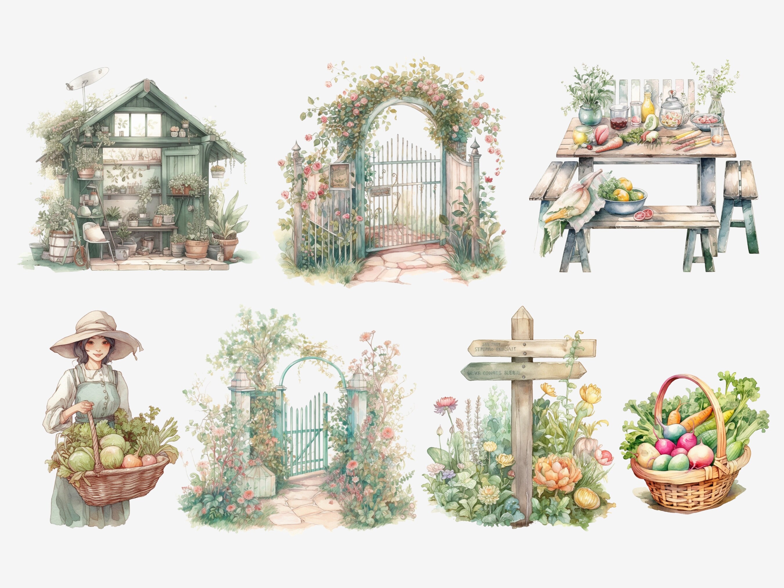 Vegetable Garden Watercolor Clipart Bundle Free Commercial - Etsy