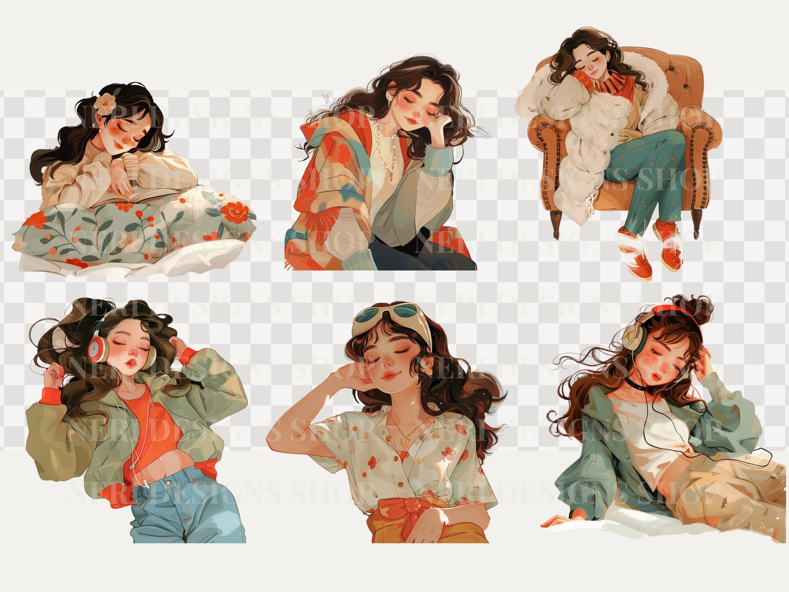 Sleeping Cute Girl Watercolor Clipart, Dozing off Girl Free Commercial ...