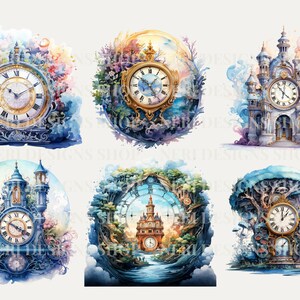 Enchanted Hourglass and Clock Watercolor Clipart Bundle, Magical ...