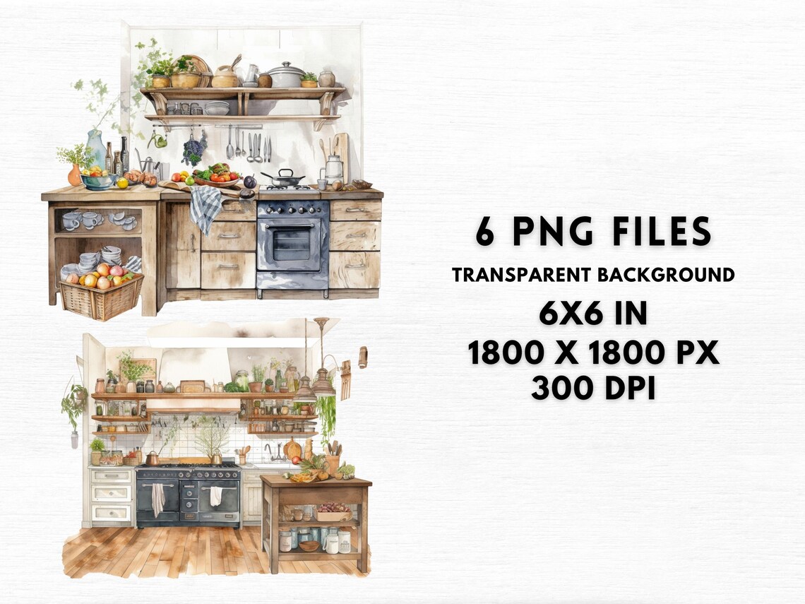 Cozy Kitchen Watercolor Clipart Bundle Free Commercial - Etsy