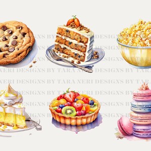 Tasty Desserts Watercolor Clipart Bundle, Free Commercial Cuisine PNG ...