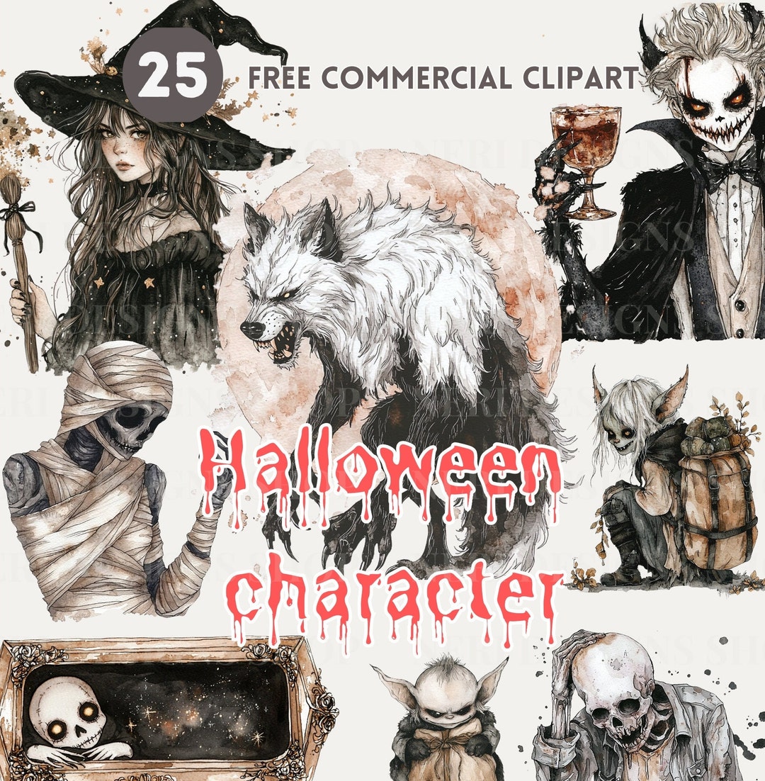 Halloween Character Watercolor Clipart, Spooky Free Commercial PNG ...