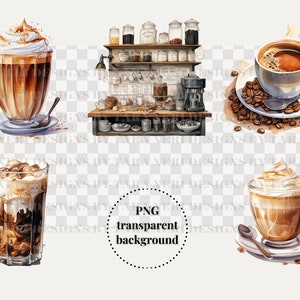 Coffee Watercolor Clipart Bundle, Cafe Free Commercial PNG Set ...