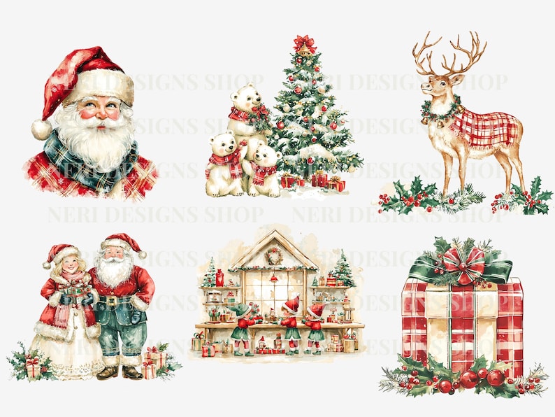 Santa Claus and Mrs Claus Watercolor Clipart, Christmas in North Pole ...
