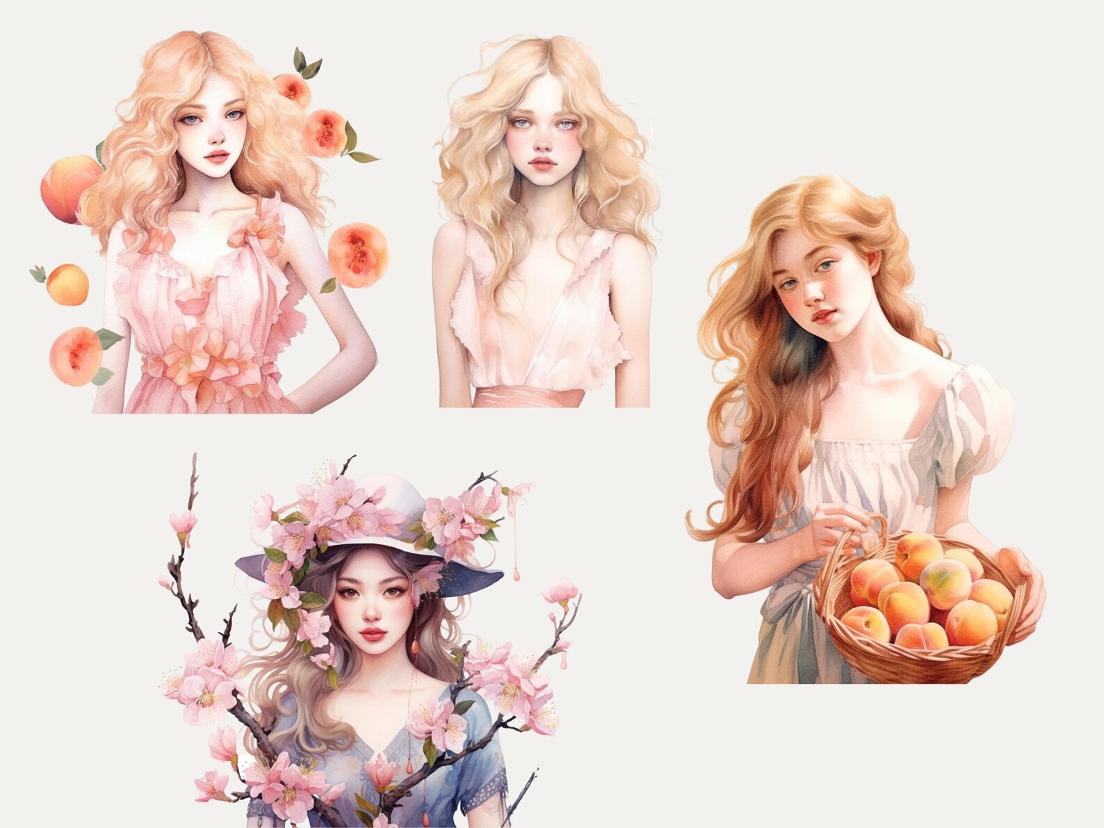 Peach Watercolor Clipart Bundle Peach Blossom Free Commercial - Etsy