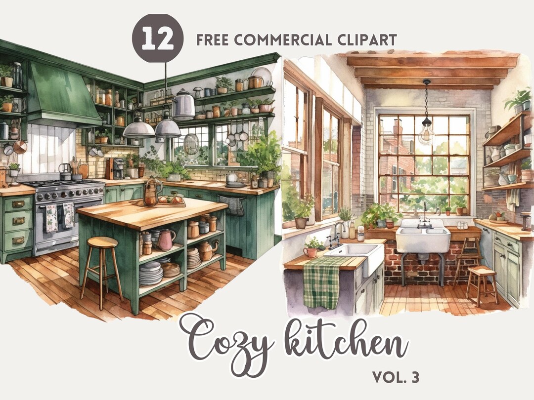 Cozy Kitchen Watercolor Clipart Bundle, Cozy Cooking Free Commercial ...
