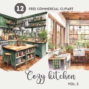 Cozy Kitchen Watercolor Clipart Bundle, Cozy Cooking Free Commercial ...