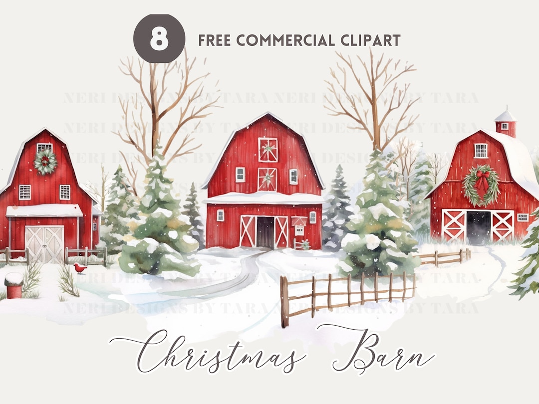 Christmas Barn Watercolor Clipart Bundle, Winter Barnscape Free ...