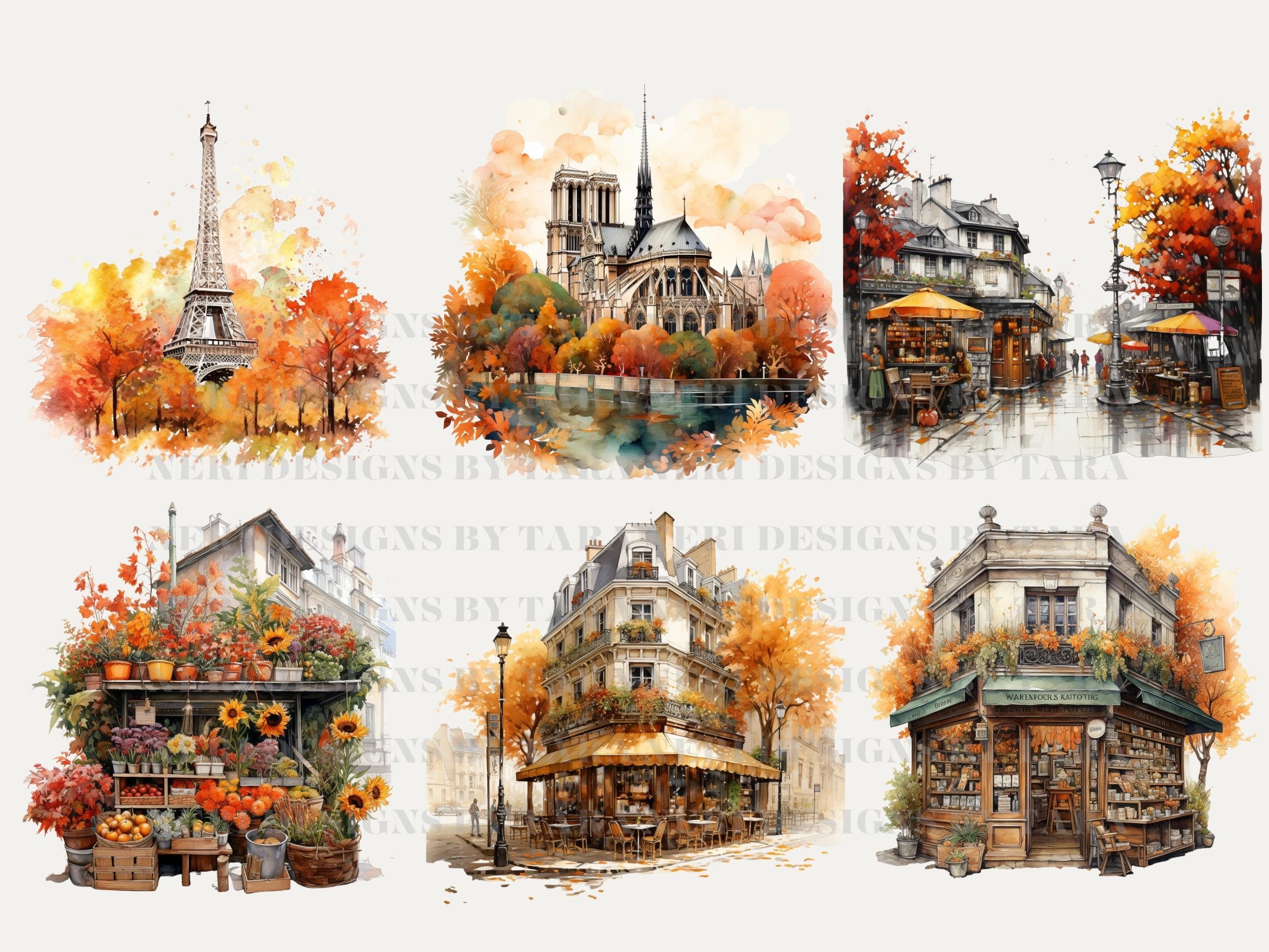 Autumn Paris Watercolor Clipart Bundle Autumn City Free - Etsy