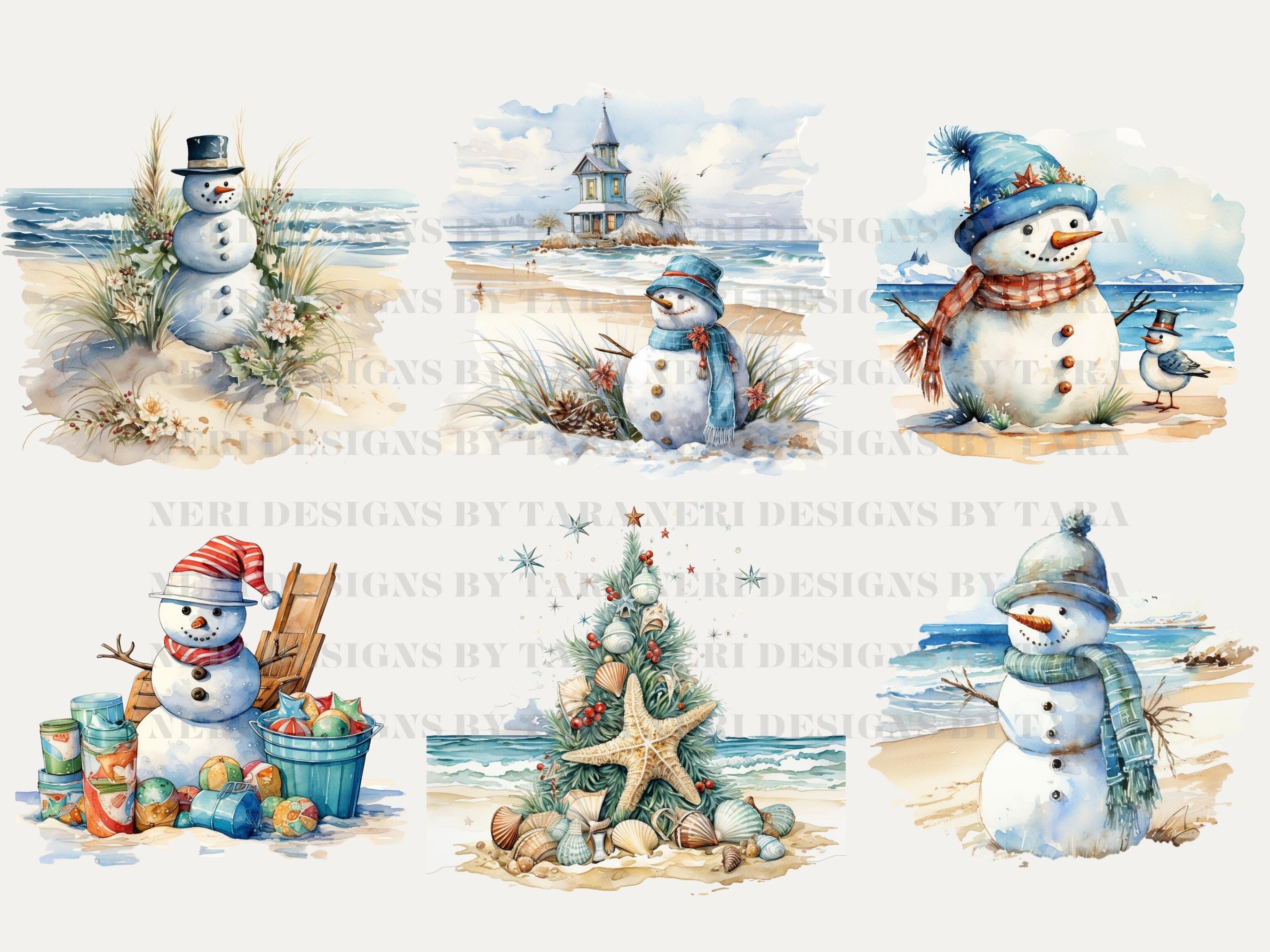 Tropical Christmas Watercolor Clipart Bundle Beach Snowman - Etsy