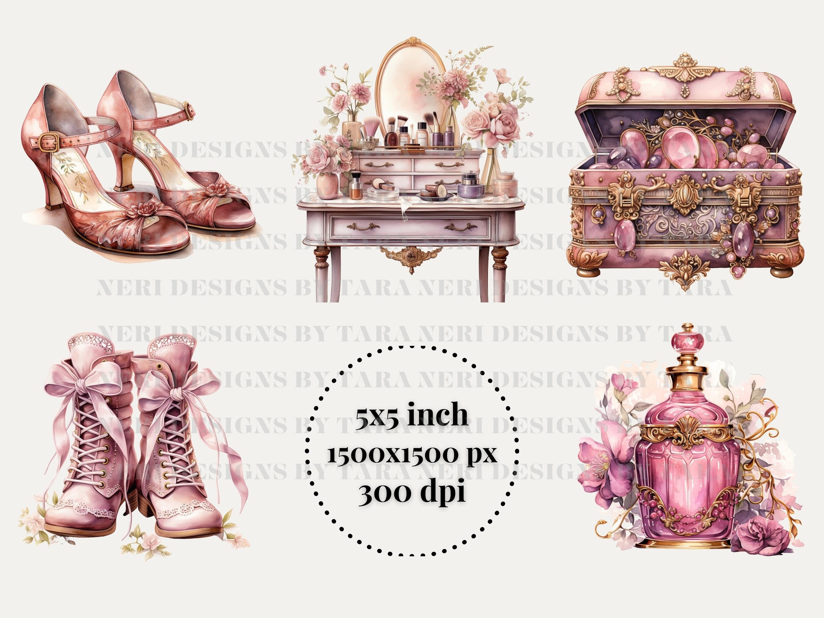 Vintage Dressing Room Watercolor Clipart Bundle Vanity Table - Etsy
