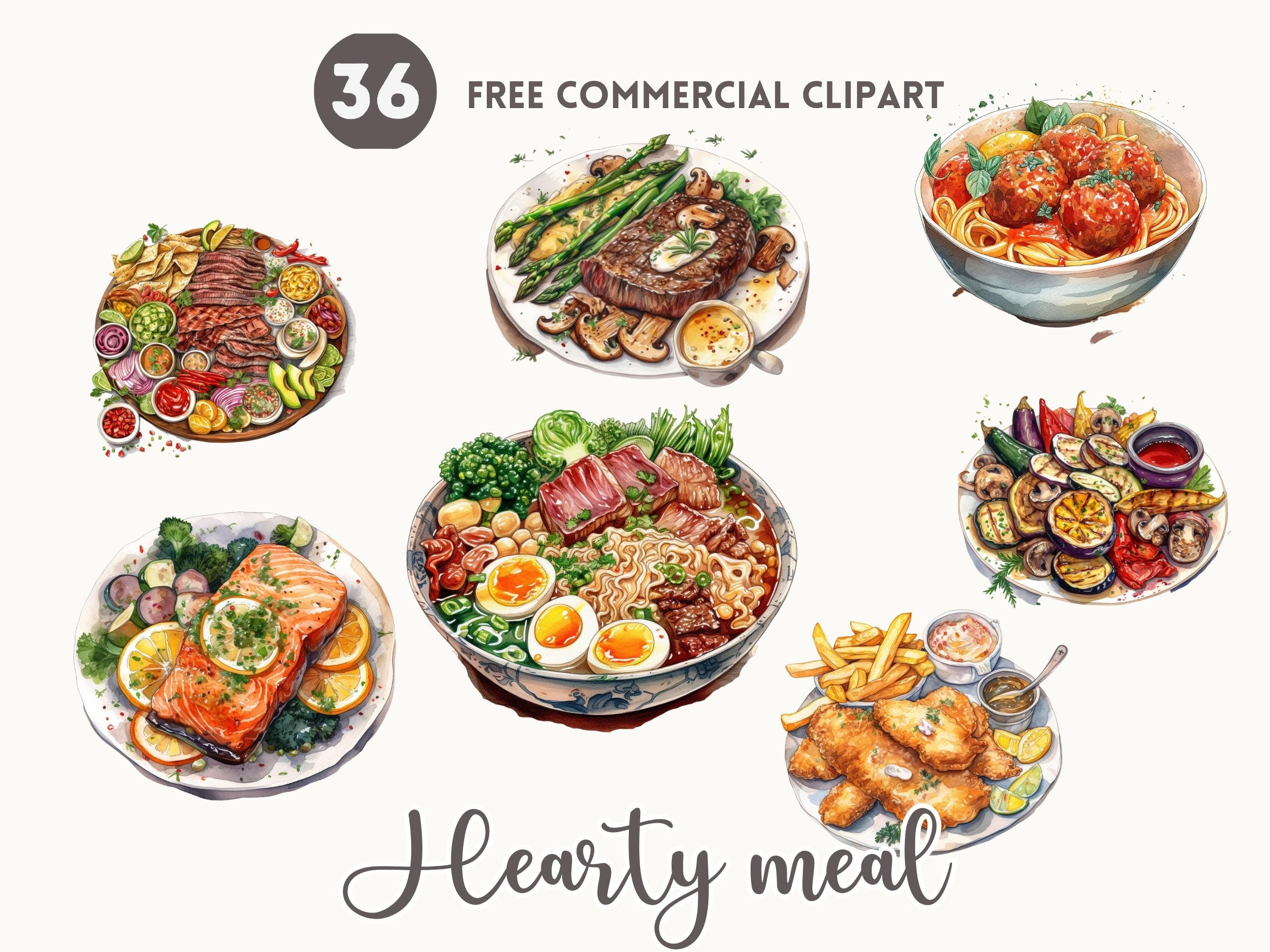 Hearty Meal Watercolor Clipart Bundle Free Commercial Cuisine - Etsy