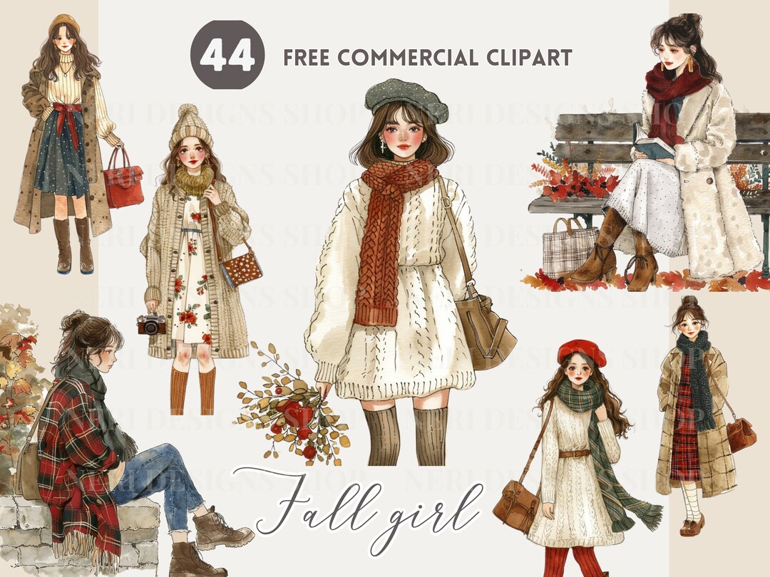 Urban Fall Fashion Watercolor Clipart, City Autumn Girl Free Commercial ...