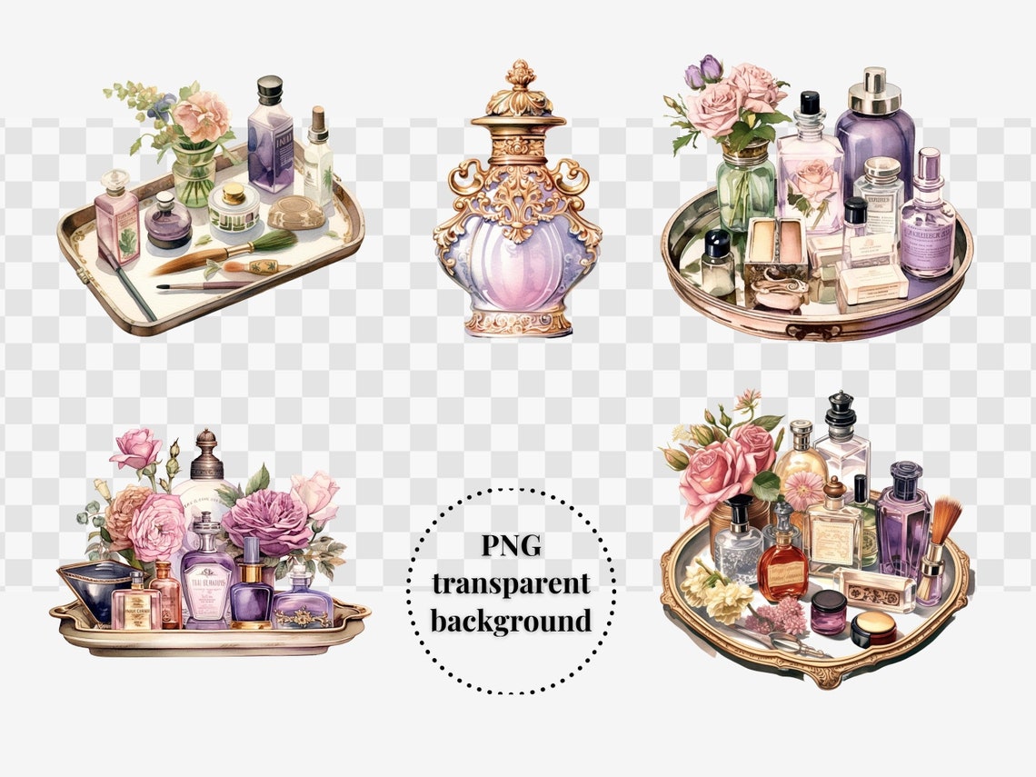 Vintage Perfume Bottle Watercolor Clipart Bundle Free - Etsy