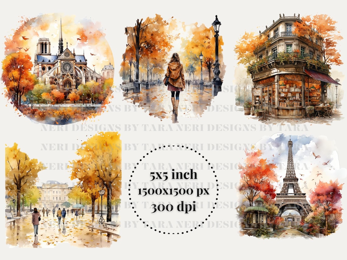 Autumn Paris Watercolor Clipart Bundle Autumn City Free - Etsy
