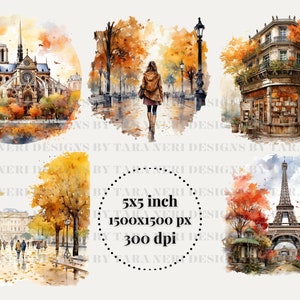 Autumn Paris Watercolor Clipart Bundle, Autumn City Free Commercial PNG ...