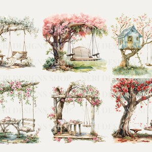 Floral Garden Swing Watercolor Clipart Bundle, Free Commercial ...