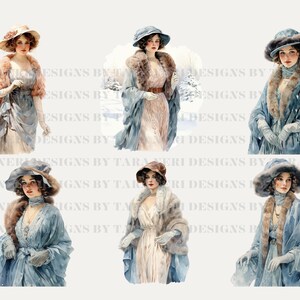 Vintage Winter Lady Watercolor Clipart Bundle, Victorian Woman in Snow ...
