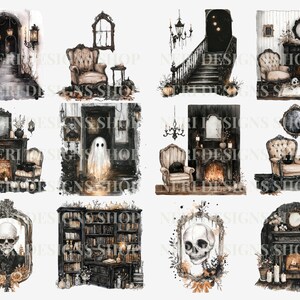 Haunted House Watercolor Clipart, Spooky Room, Halloween Interior ...