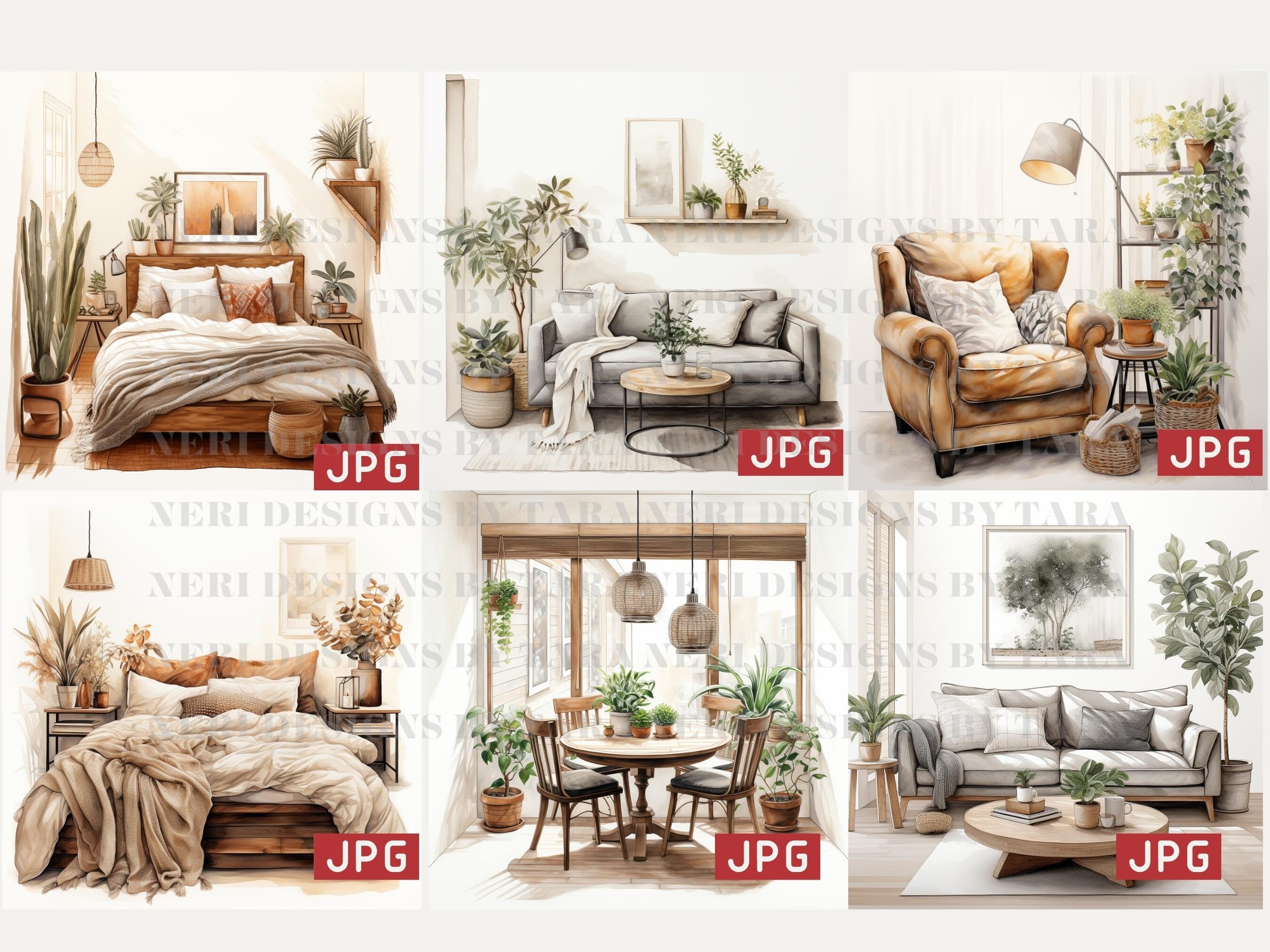 Scandinavian Home Interior Watercolor Clipart Bundle - Etsy