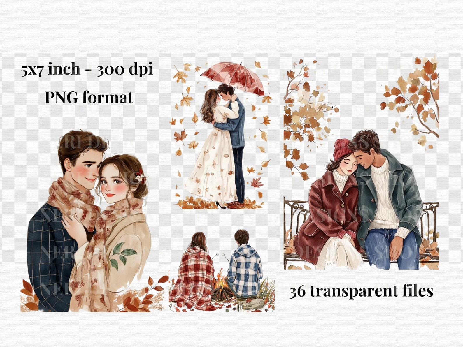 Cozy Fall Couple Watercolor Clipart, Autumn Romance Planner Sticker ...