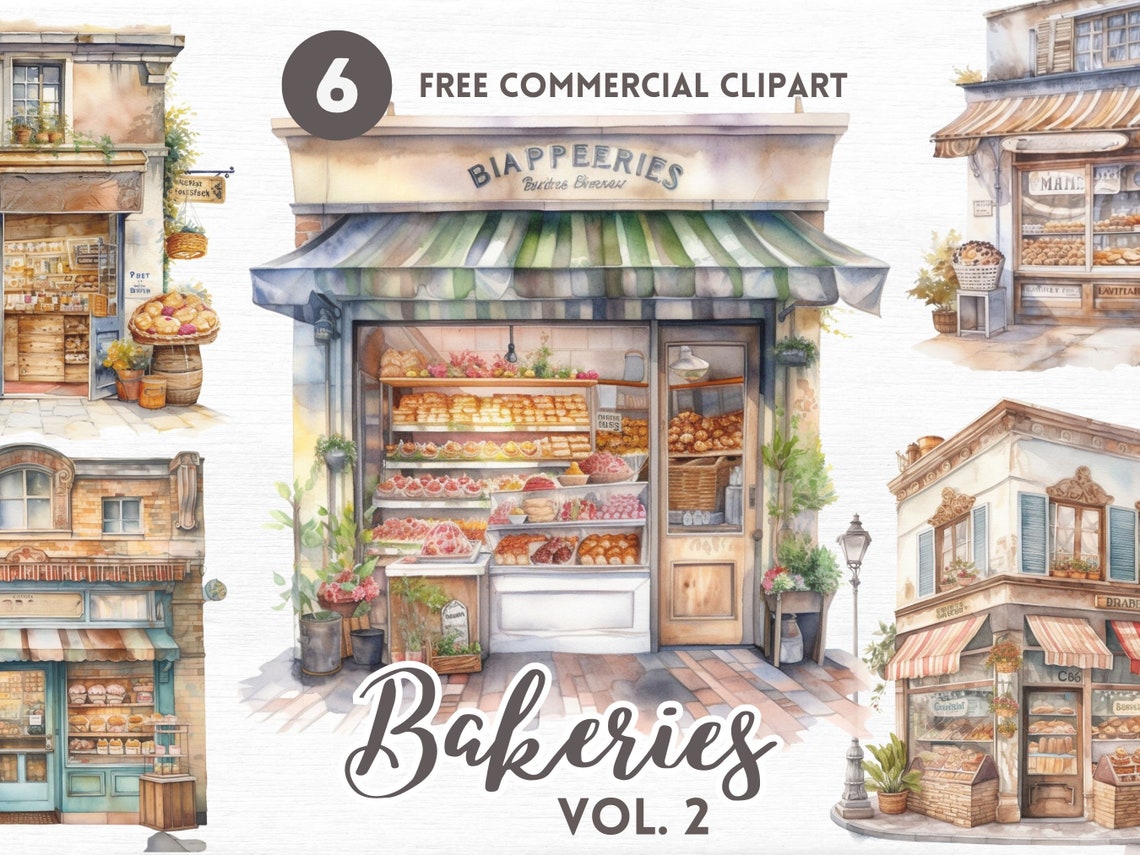 Bakery Watercolor Clipart Bundle Free Commercial Baker Shop - Etsy
