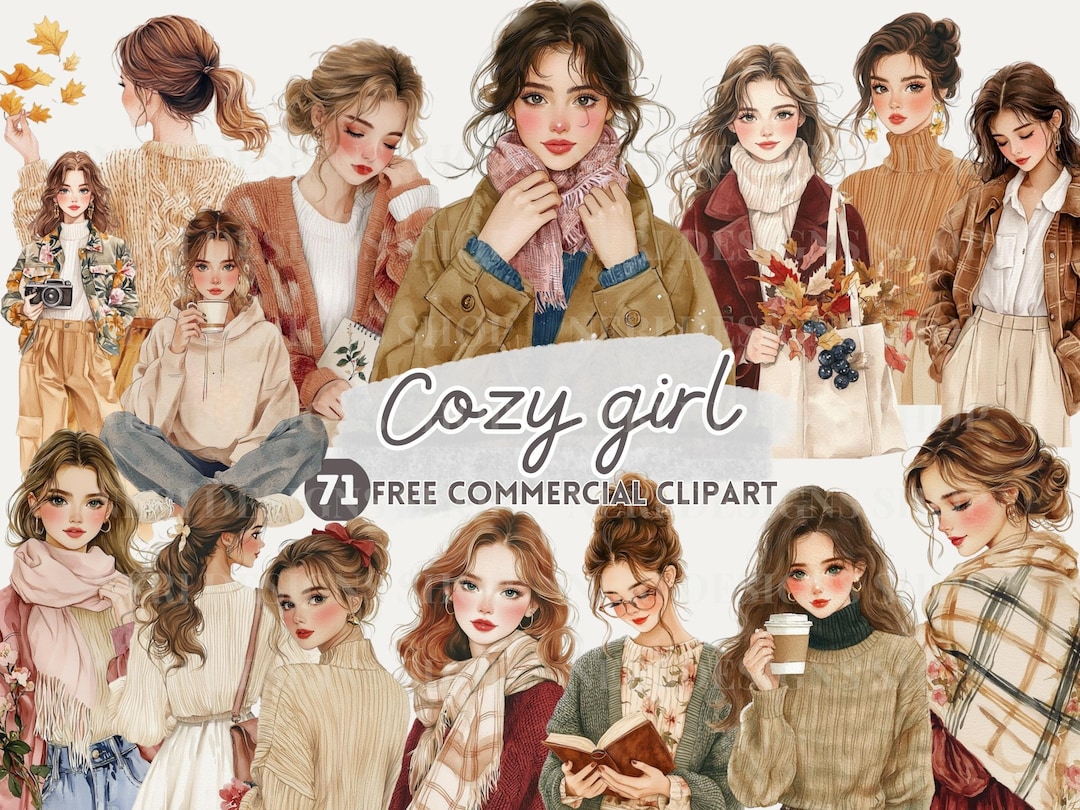 Cozy Planner Girl Watercolor Clipart, Fall Fashion Girl Free Commercial ...