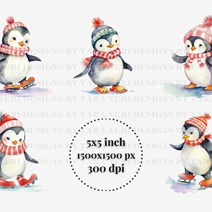 Cute Penguin Skating Watercolor Clipart Bundle, Playful Winter Animal ...