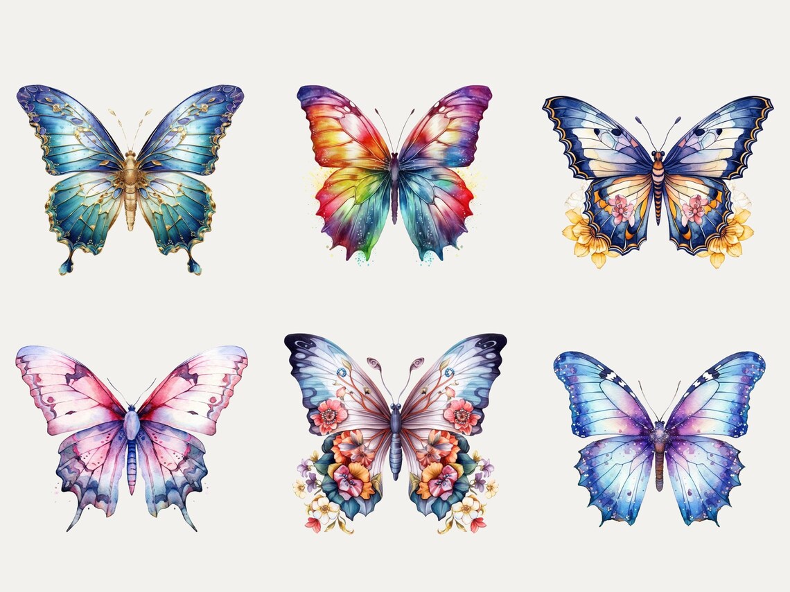 Butterfly Watercolor Clipart Bundle Elegant Insect Free - Etsy