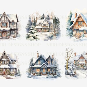 Winter Rustic House Watercolor Clipart, Christmas Countryside Home Free ...