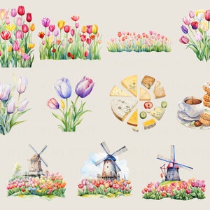 Netherlands Watercolor Clipart Bundle, Dutch Colored Townhouse Free ...