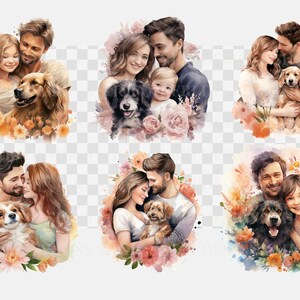 Family and Dog Watercolor Clipart Bundle, Family Portrait With Pet Free ...