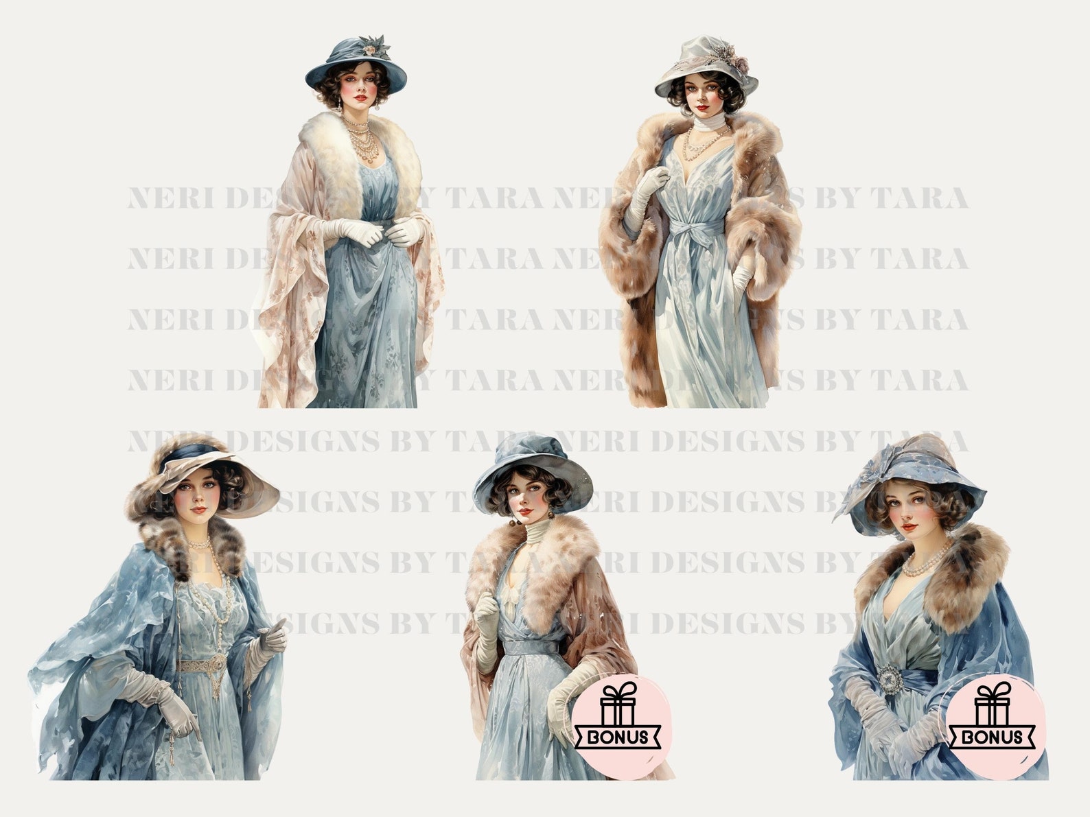 Vintage Winter Lady Watercolor Clipart Bundle, Victorian Woman in Snow ...