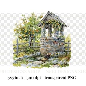 Rustic Well Watercolor Clipart Bundle, Wishing Well Free Commercial PNG ...