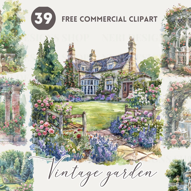 Fountain Garden Clipart - Etsy