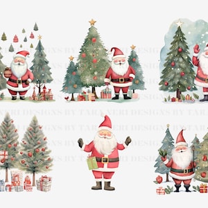 Cute Santa Claus Watercolor Clipart Bundle, Christmas Tree, Free ...