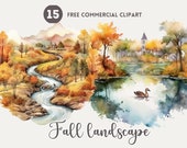 Autumn Landscape Watercolor Clipart Bundle Fall Scenery Free - Etsy
